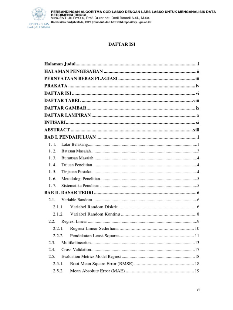 Daftar Isi Perbandingan Algoritma CGD LASSO Dengan LARS LASSO | PDF