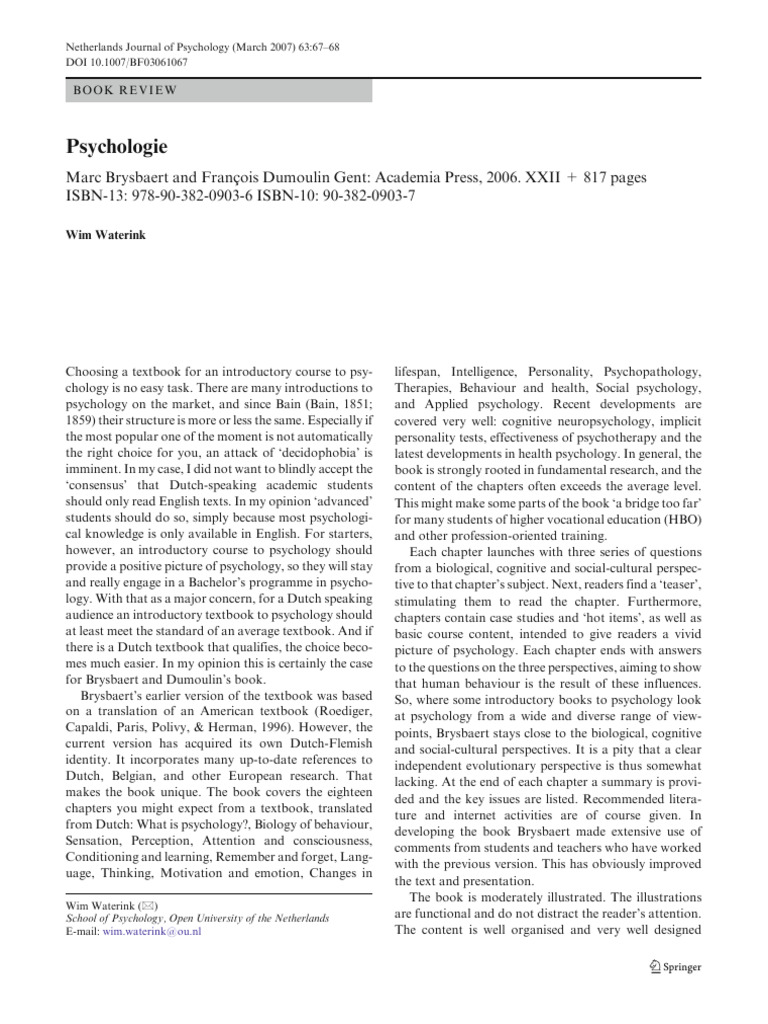 Dutch Introductory Psychology Textbook Review | PDF | Psychology ...