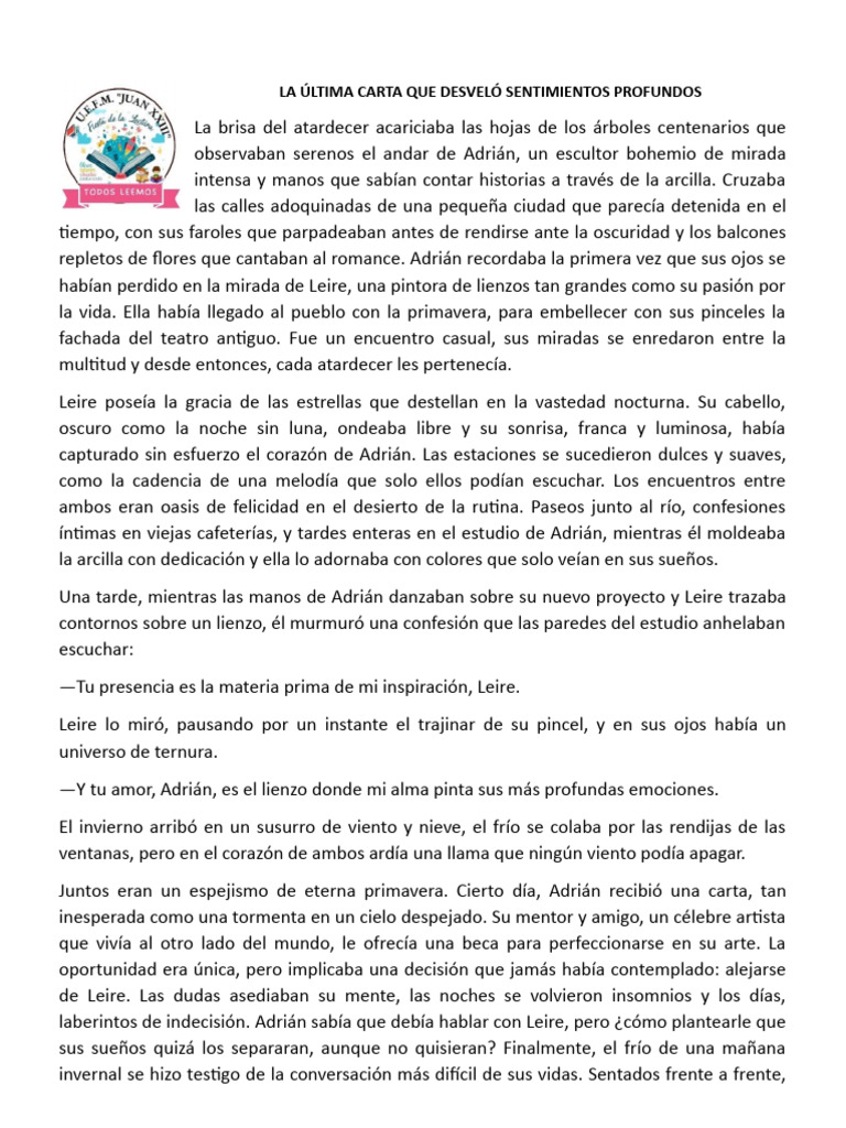 Lectura 2do Bachillerato - La Última Carta Que Desveló Sentimientos ...