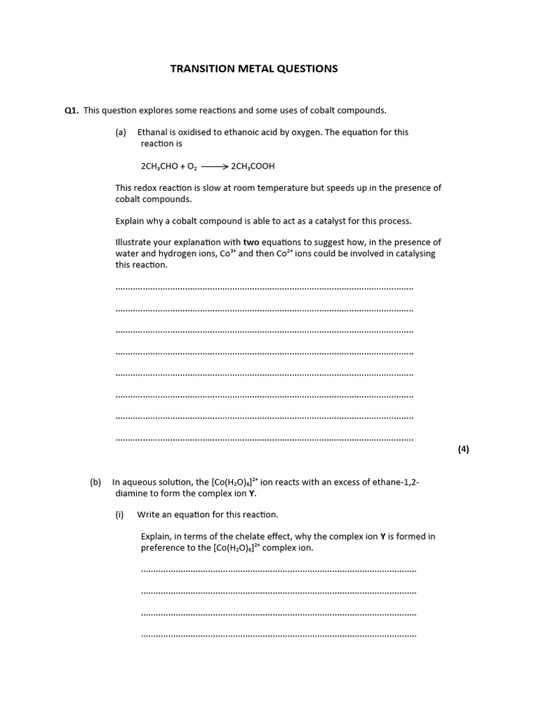 Transition Metal Reactions and Complexes | PDF | Catalysis | Chemical ...