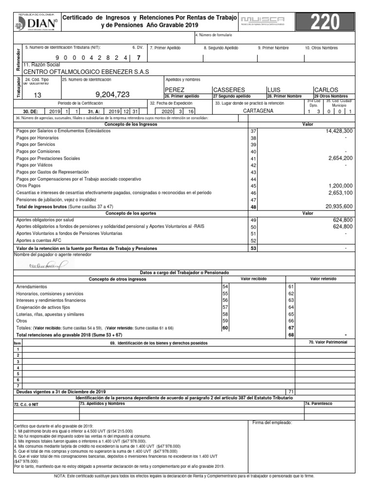 Certificados Ir 2019 Pdf Pensión Jubilación