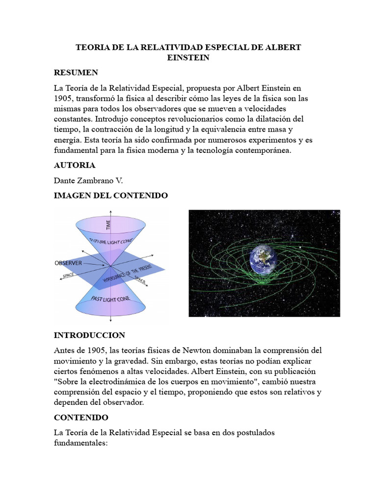 Teoria de La Relatividad Especial de Albert Einstein-1 | PDF ...