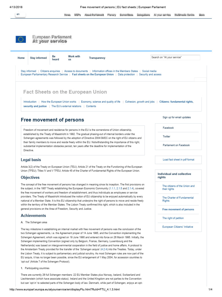 Free Movement of Persons - EU Fact Sheets - European Parliament | PDF ...