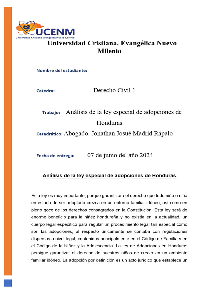 Análisis de la Ley de Adopciones en Honduras | PDF | Adopción | Justicia