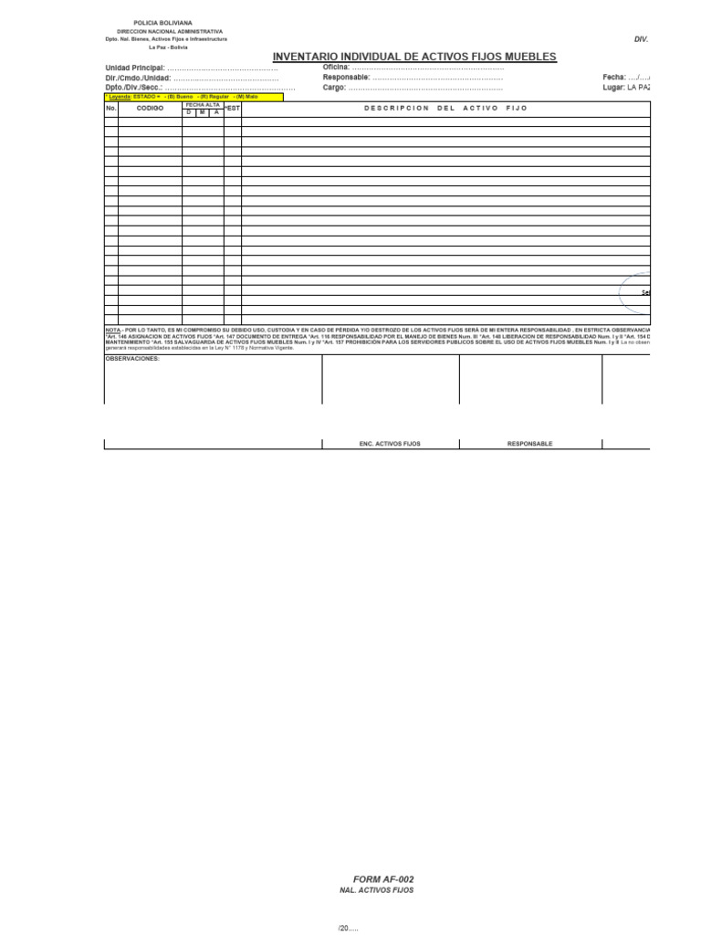 Form Af-002 2020 Inv. Individual | PDF