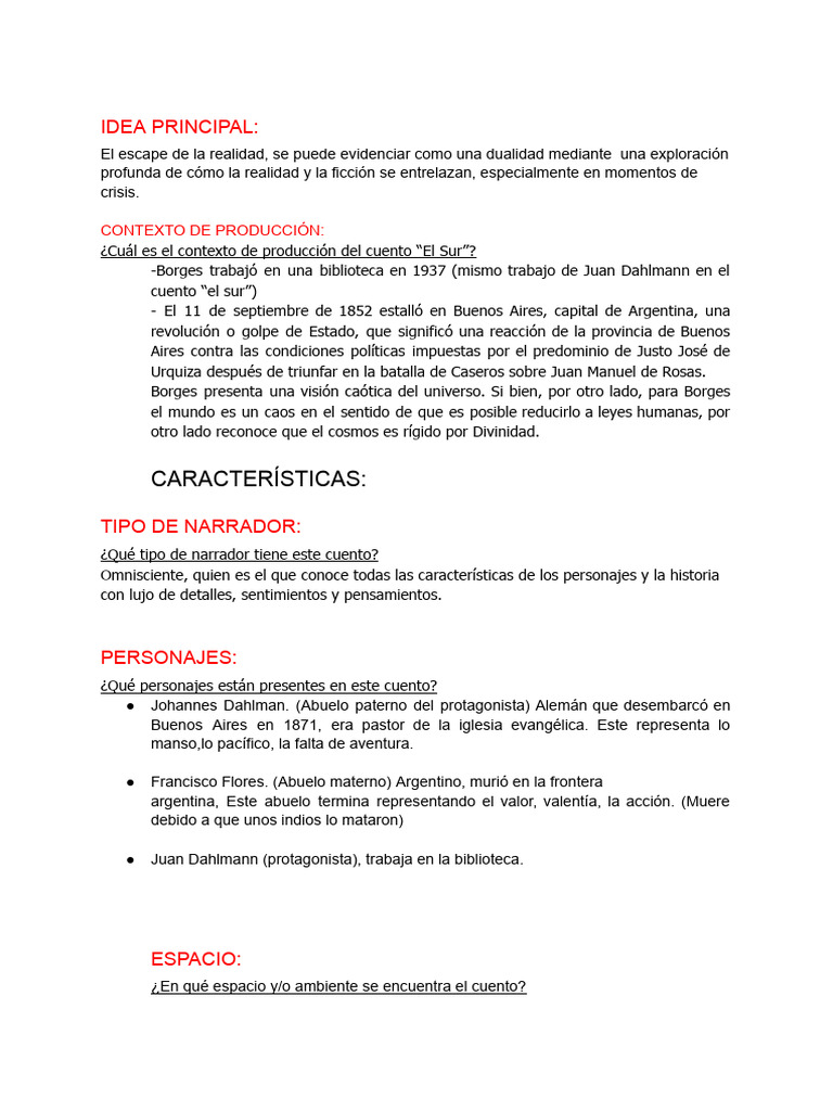 El Escape de La Realidad en - El Sur - de Jorge Luis Borges | PDF | Cuentos