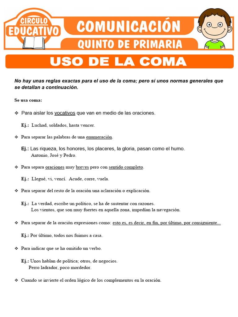 Ejercicios de Comas para Primaria | PDF