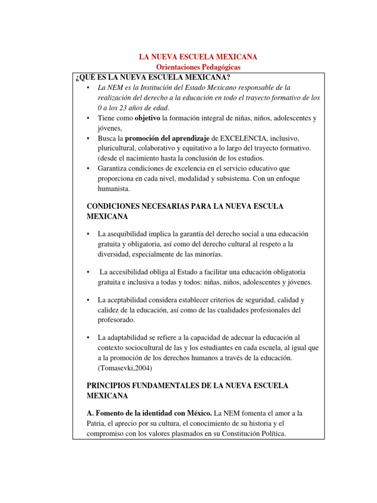 La Nueva Escuela Mexicana Orientaciones Pedagogicas | PDF | Maestros | Escuelas
