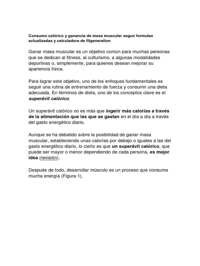 Superávit calórico para ganar músculo | PDF | Pérdida de peso | Dieta