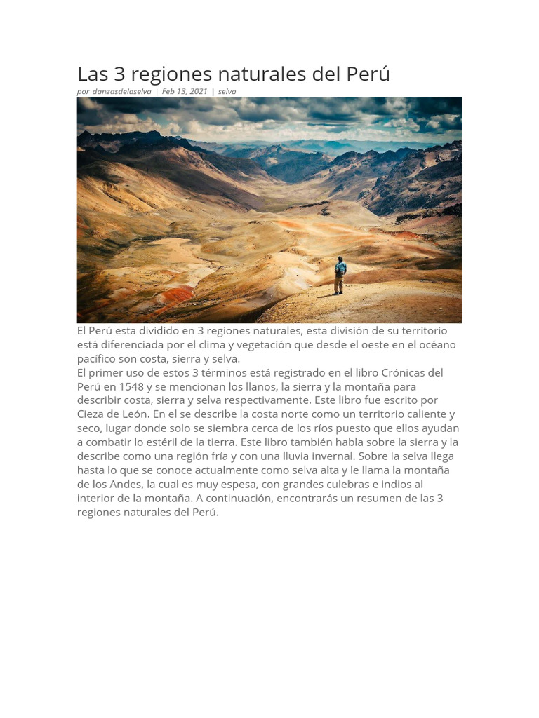 Las 3 Regiones Naturales Del Perú | PDF | Perú | Selva