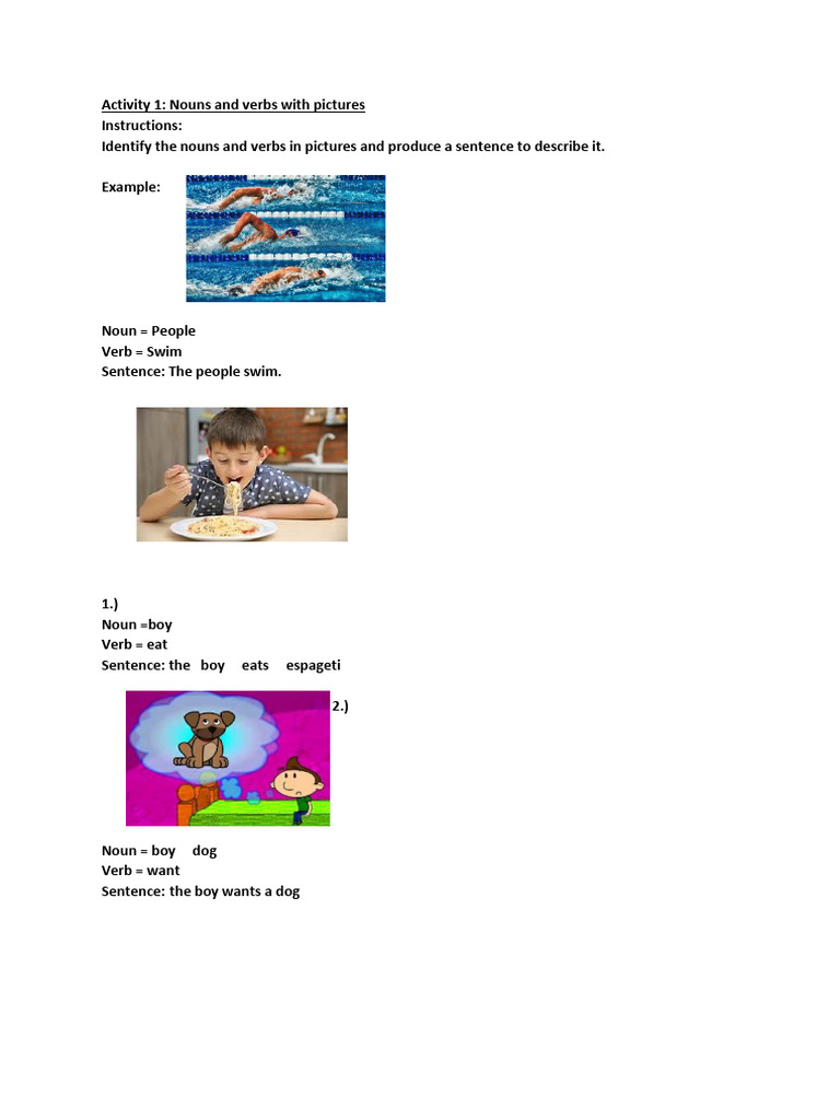 Activity 1 - Nouns and Verbs With Pictures | PDF | Language Arts ...