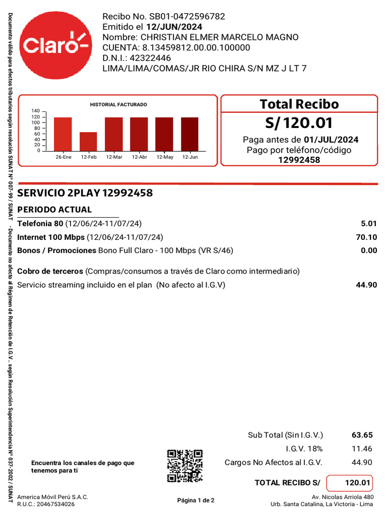 Recibo Internet Junio Vence 01-07-2024 | PDF