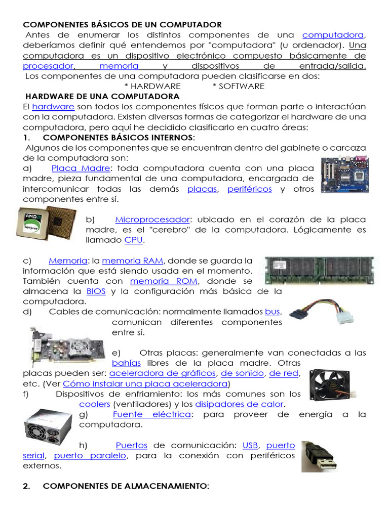 Taller Componentes Básicos de Un Computador | PDF | Hardware de la ...