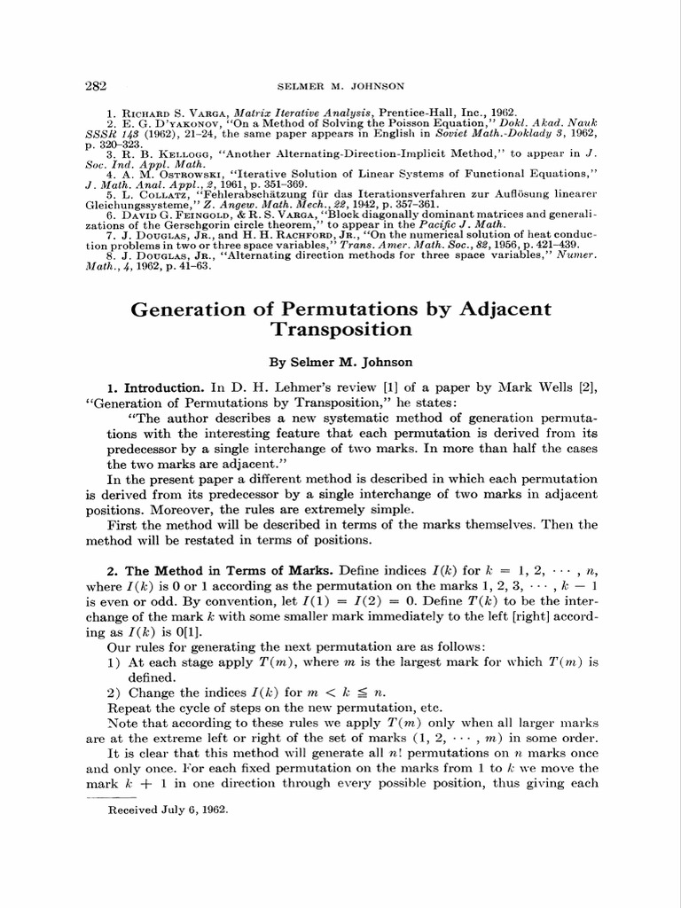 Generation of Permutations by Adjacent: Transposition | PDF | Matrix (Mathematics) | Permutation