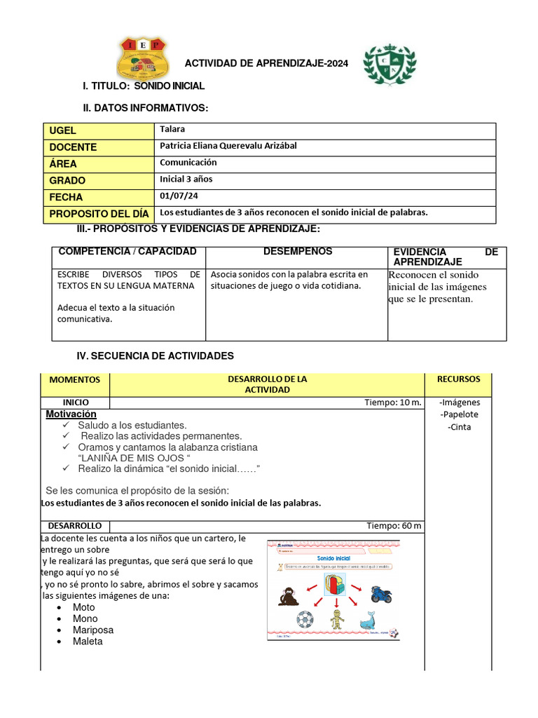 Sonido Inicial Pdf Cognición Aprendizaje
