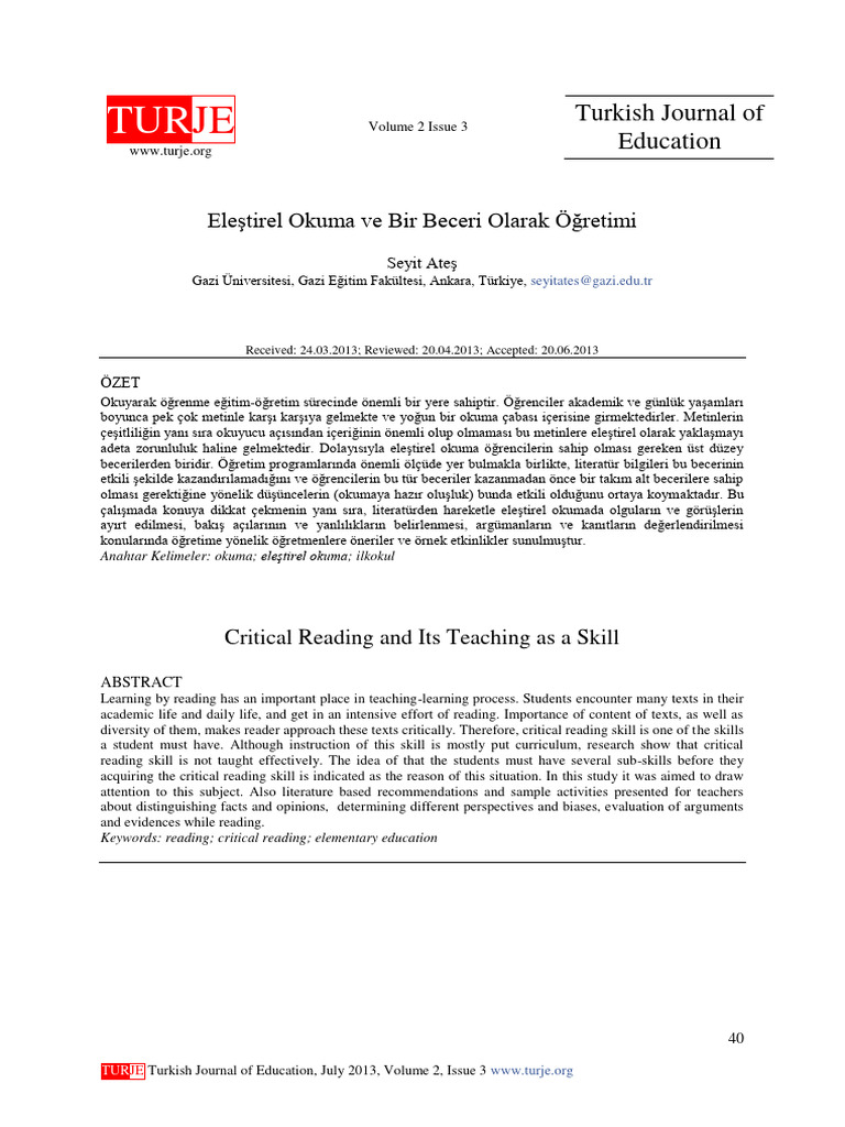 Teaching Critical Reading Skills | PDF | Thought | Critical Thinking