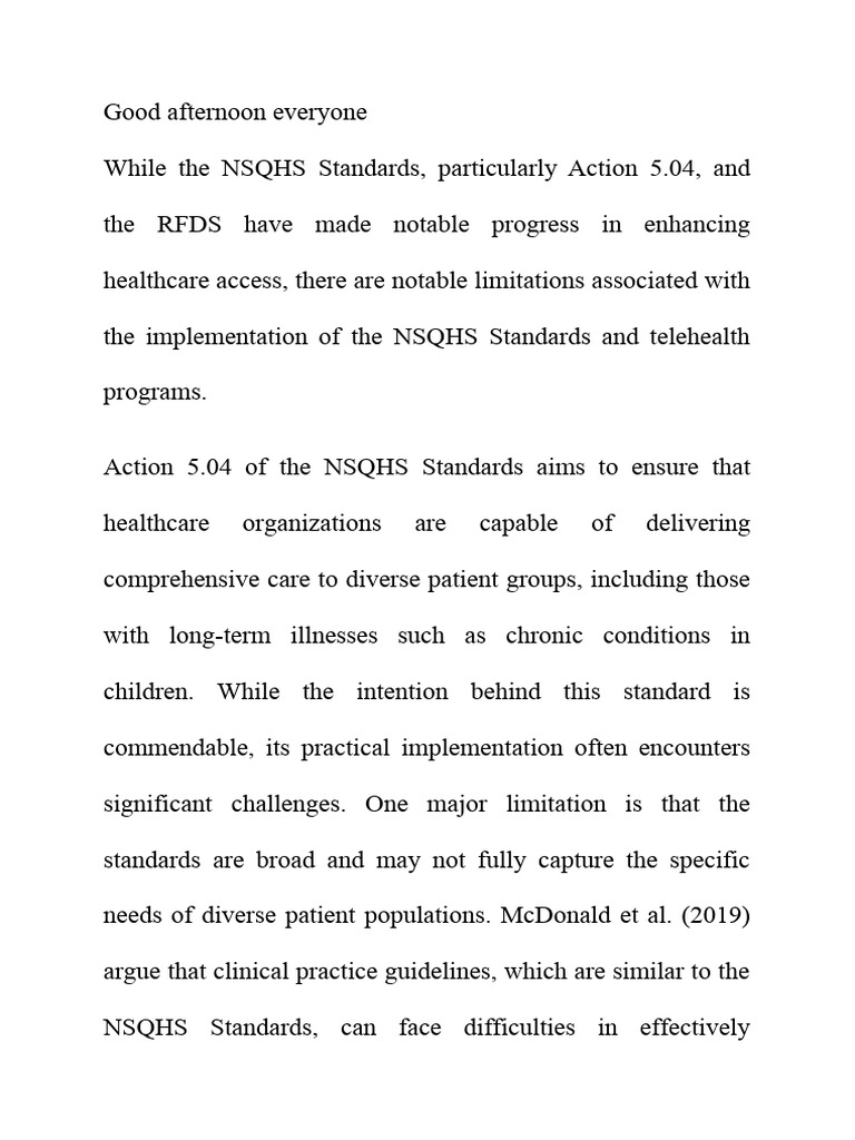 Limitations of NSQHS Standards and Telehealth | PDF | Health Care ...