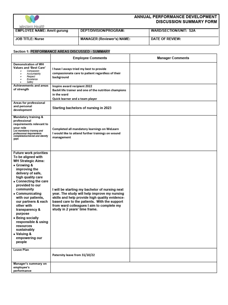 WH PDP Summary Form | PDF | Nursing | Business