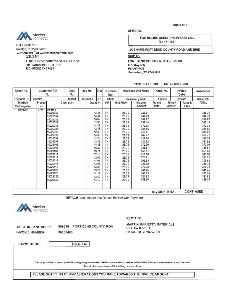 Martin Marietta Invoice Template | PDF