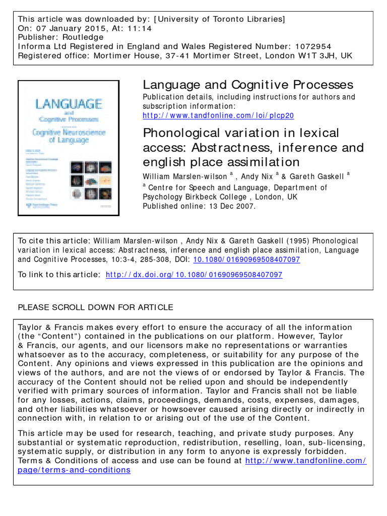 Language and Cognitive Processes | PDF | Phonetics | Speech