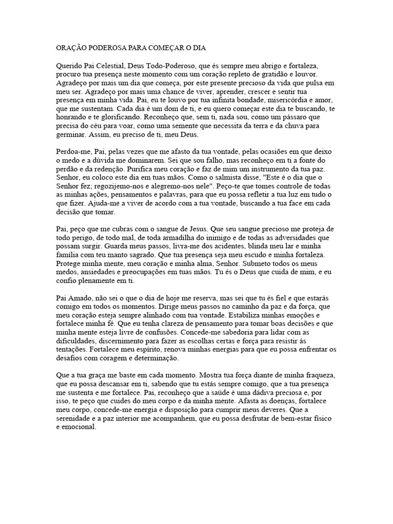 Oração Poderosa para Começar o Dia | PDF | Deus | Amor