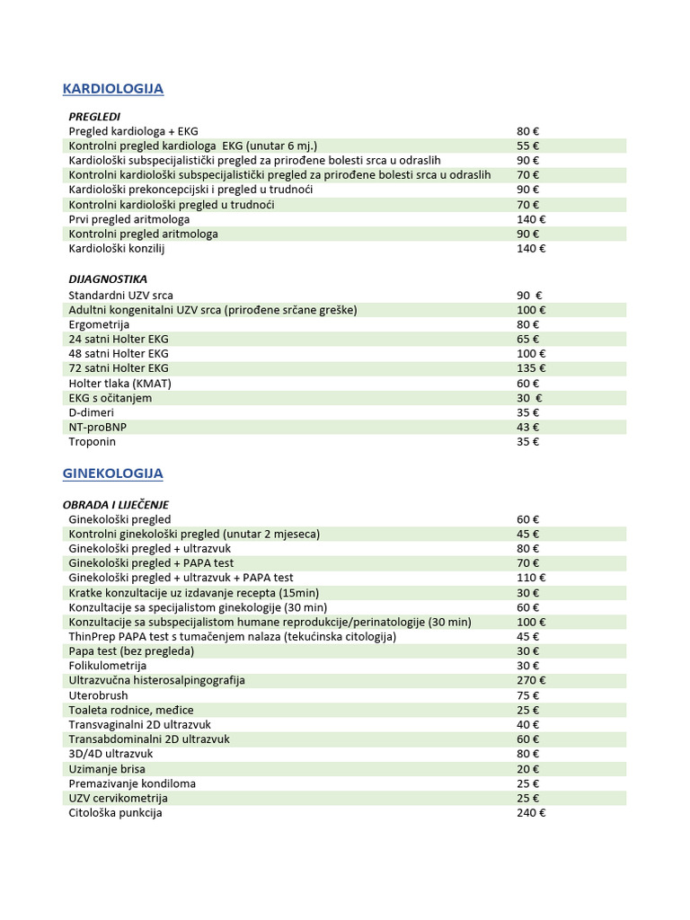Poliklinika Dosen CJENIK ZG Tablica 03 2024 | PDF
