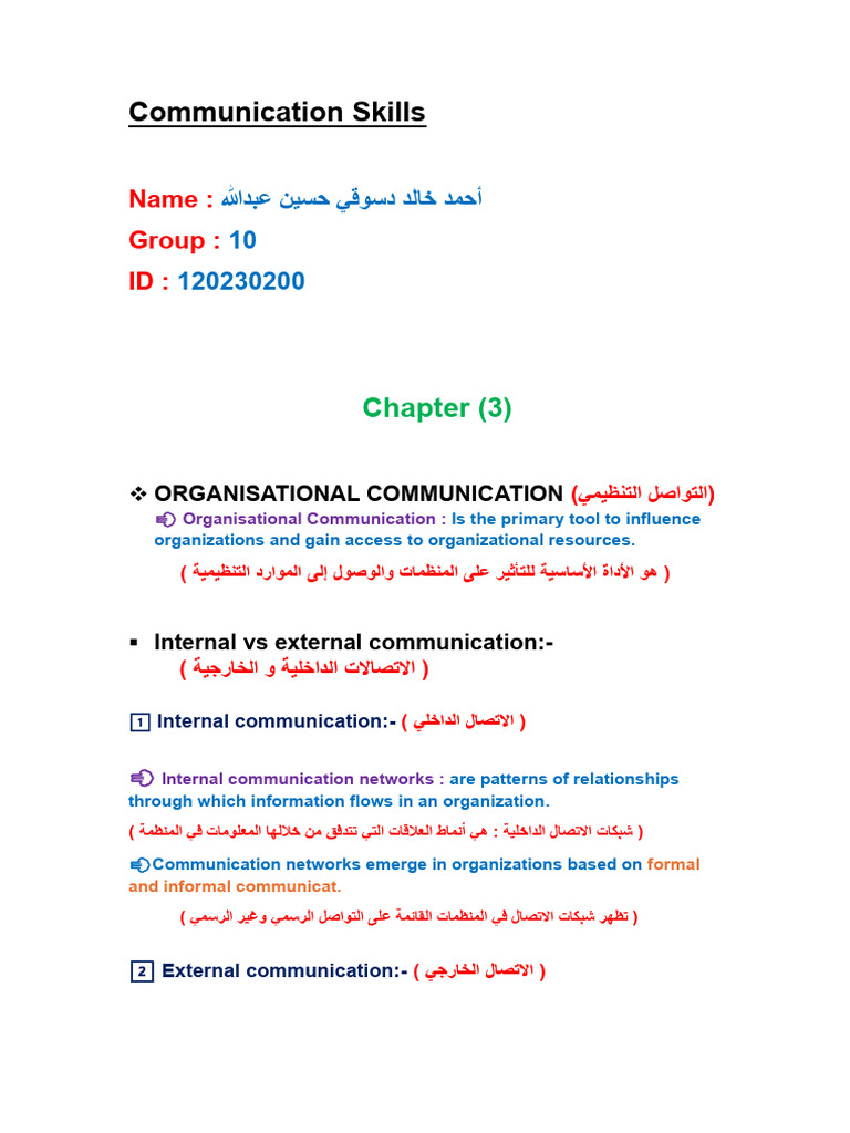 Communication Skills Chapter (3) تلخيص | PDF