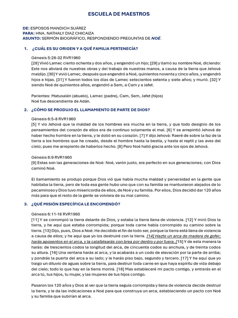 Sermón Biográfico Noé Esposos Mandich Suárez | PDF | Noé | Arca de Noé