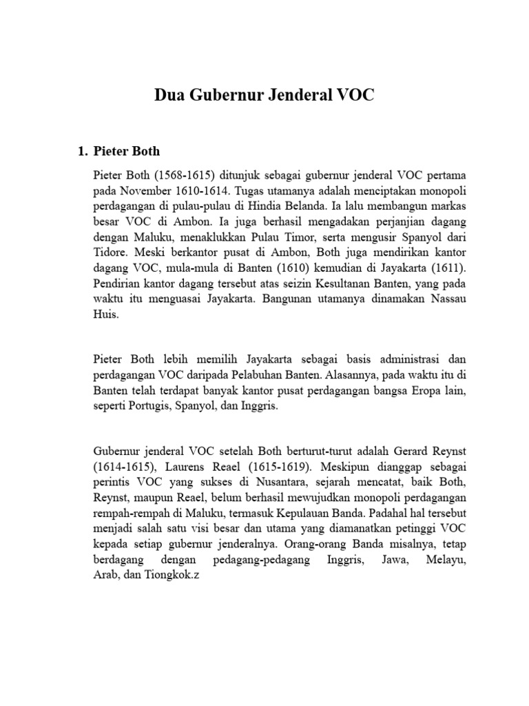Jenderal Gubernur VOC Word | PDF | Perjalanan