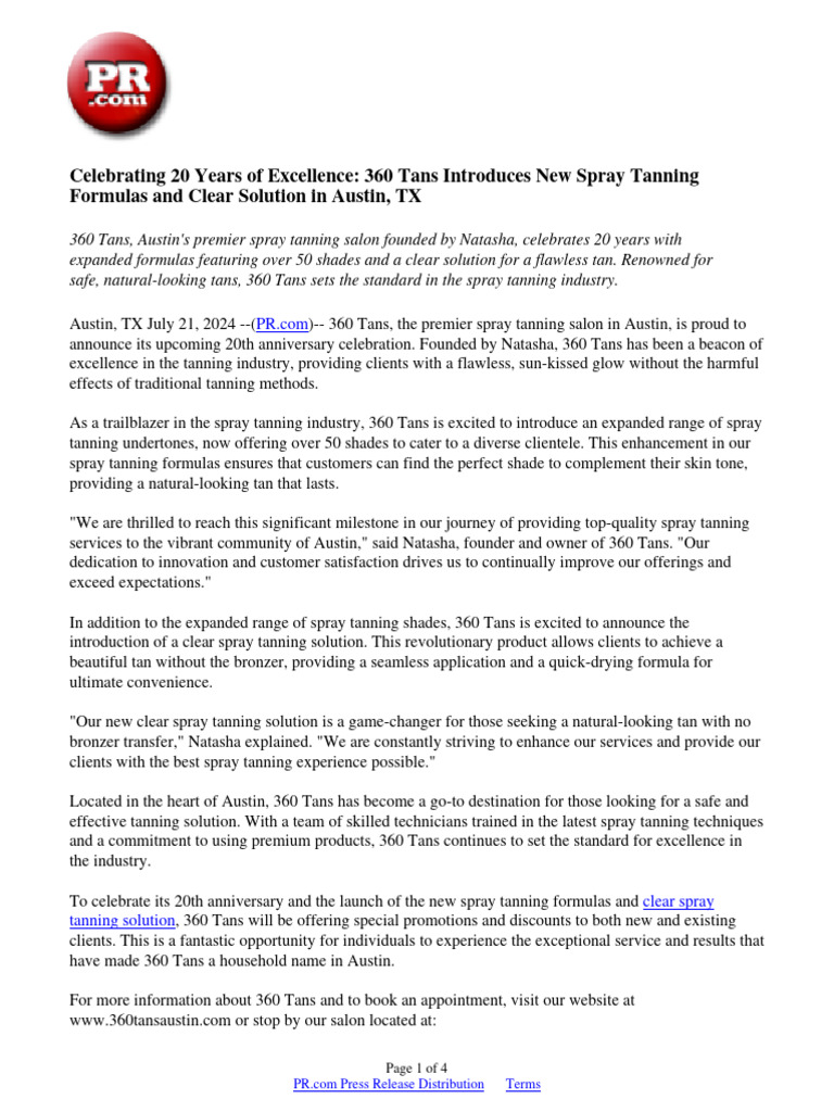 Celebrating 20 Years of Excellence: 360 Tans Introduces New Spray Tanning Formulas and Clear ...