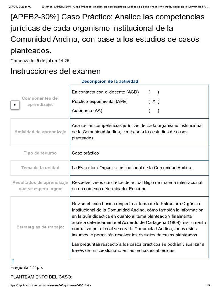 Examen - (APEB2-30%) Caso Práctico - Analice Las Competencias Jurídicas de Cada Organismo ...