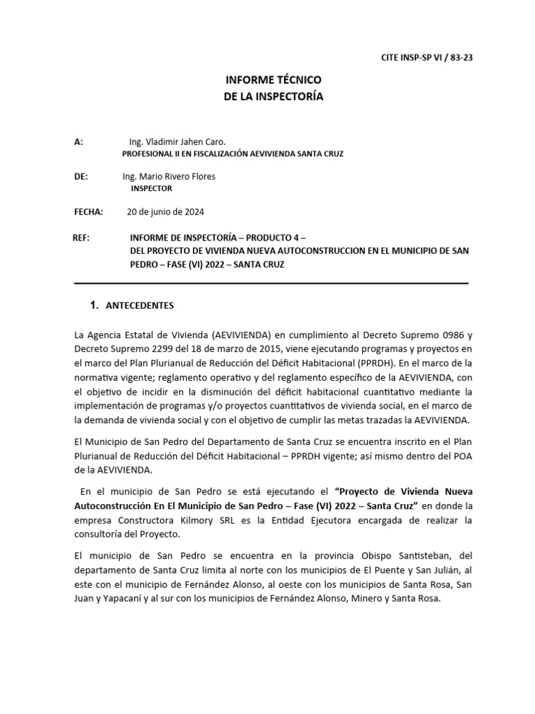 Informe P4 Inspectoría SP VI v.1 | PDF | Ingeniería de Edificación