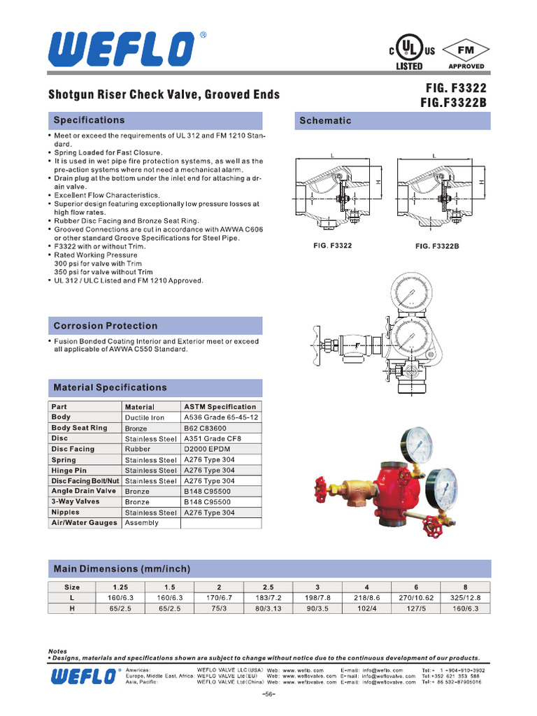 Data Sheet F3322 F3322B Riser Check Valve 1 | PDF