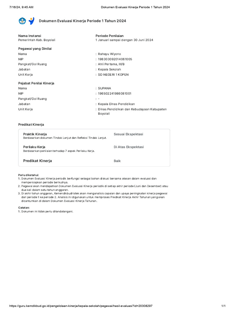 Dokumen Evaluasi Kinerja Periode 1 Tahun 2024 | PDF
