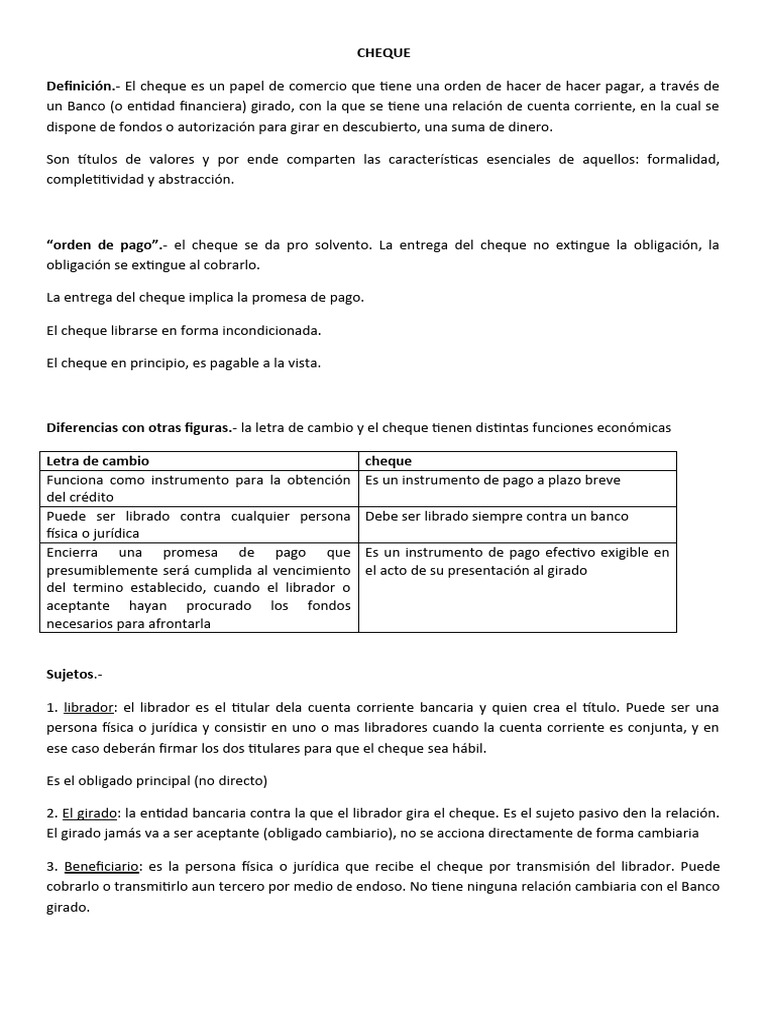 CHEQUE - Resumen | PDF | Cheque | Bancos