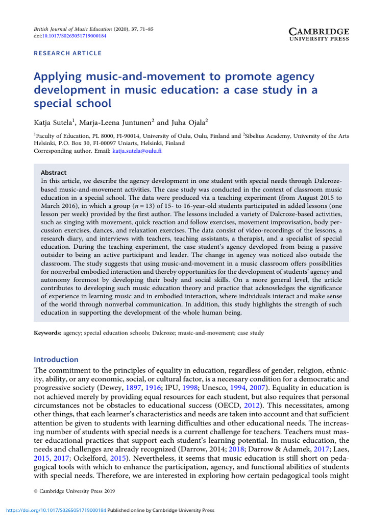 Applying Music-And-Movement To Promote Agency Development in Music ...