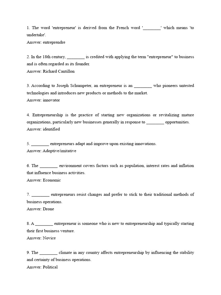 Entrepreneurship Questions and Answers | PDF | Franchising ...