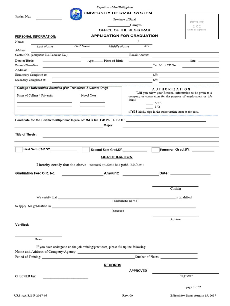 Application For Graduation Form | PDF | Thesis