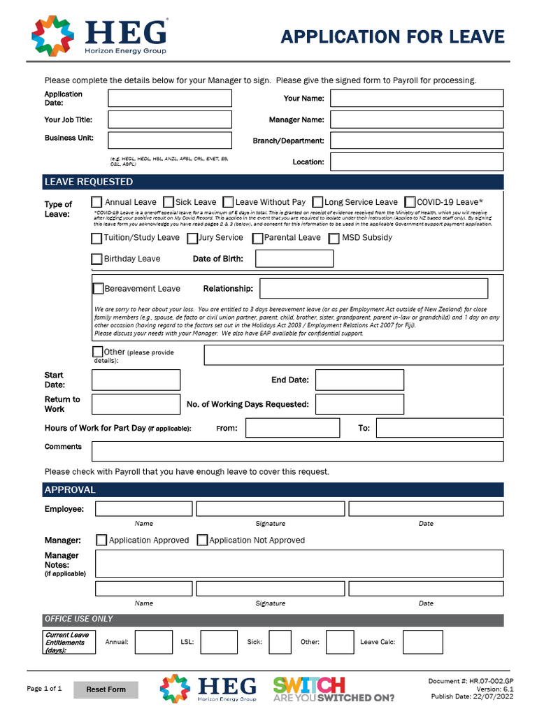 HR.07-002.GP - Application For Leave | PDF | Employment | Audit