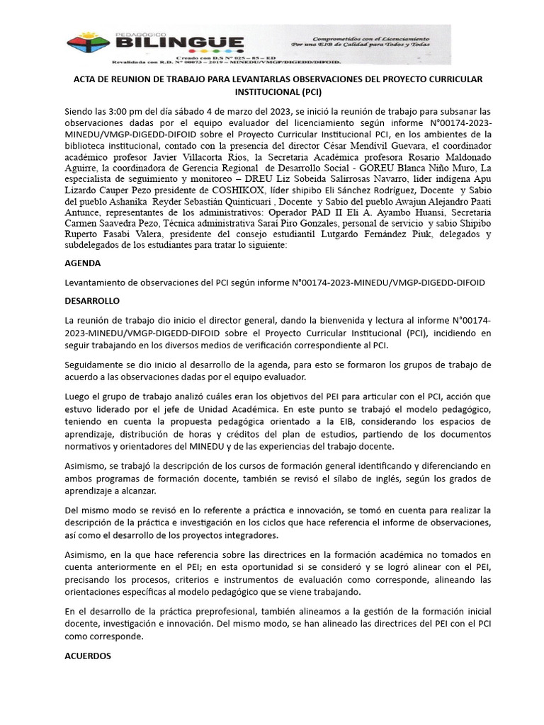 Actas PCI 2023 REVISAD | PDF | Pedagogía | Plan de estudios