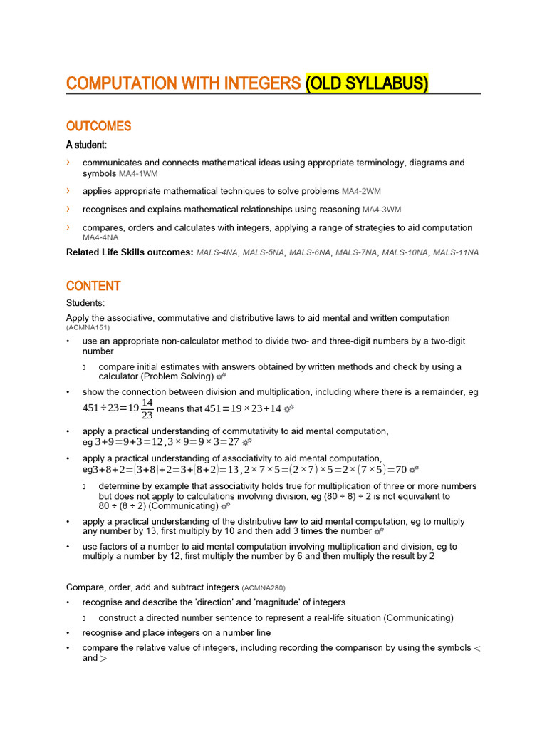 Computation With Integers | PDF | Multiplication | Numbers