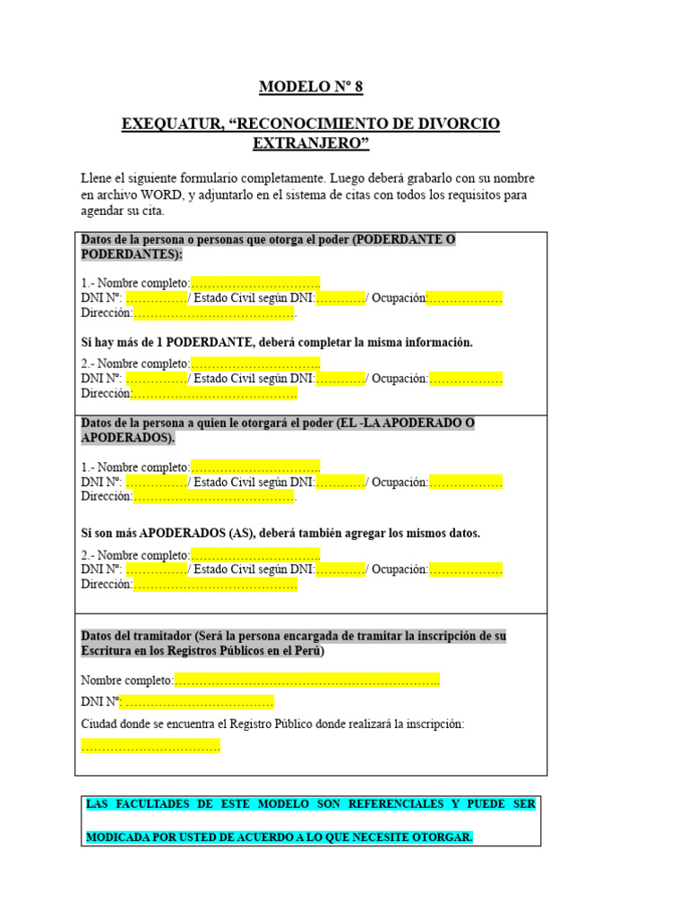 Modelo de Solicitud Exequátur Divorcio | PDF | Divorcio | Sentencia (ley)