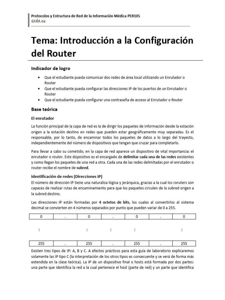 PER105 2024 Guia 2 | PDF | Dirección IP | Enrutador (Computación)
