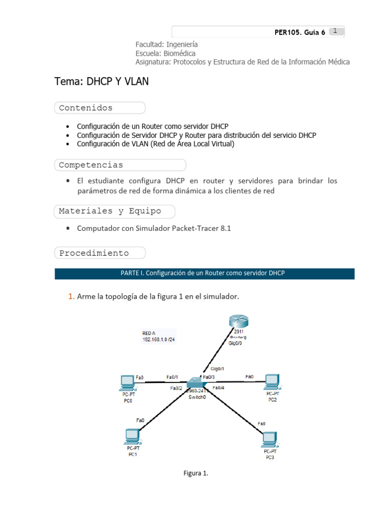 PER105 2024 Guía 7. Servidor DHCP y VLAN | PDF | Dirección IP | Enrutador (Computación)