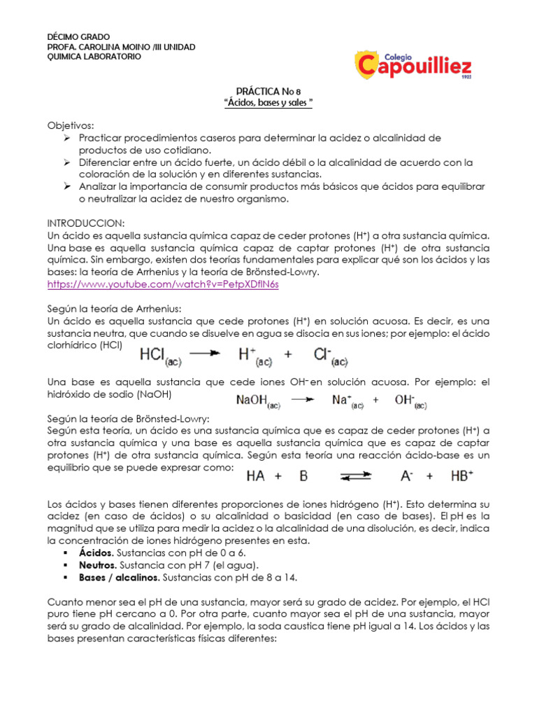 NLab 8 Quimica Acidos, Bases y Sales | PDF | Ácido | Química analítica
