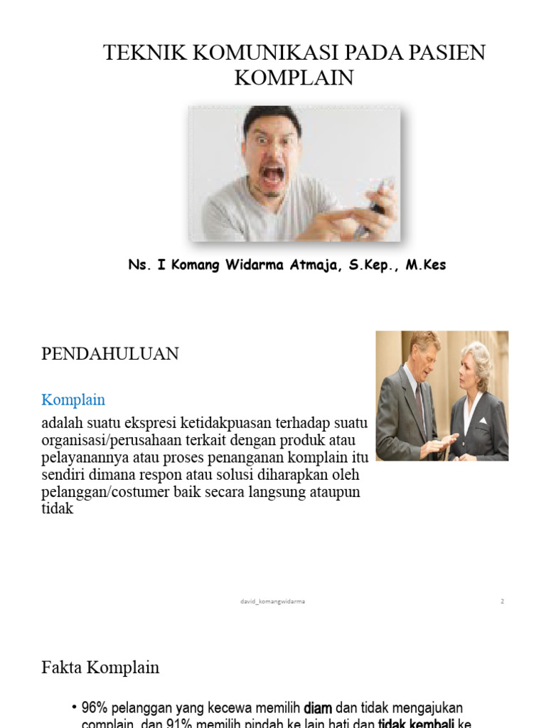 Komunikasi Pasien Yang Mengalami Komplain - David | PDF | Pengembangan Diri
