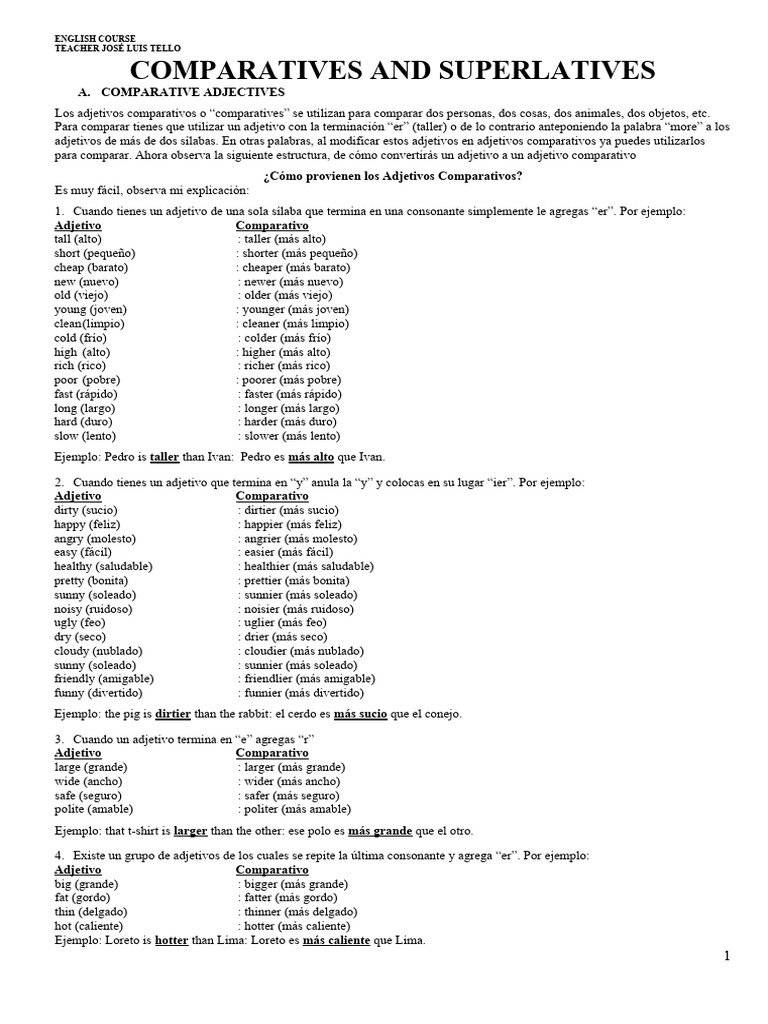 01 COMPARATIVES AND SUPERLATIVES (1) .Docg | PDF | Adjetivo | Tipología ...