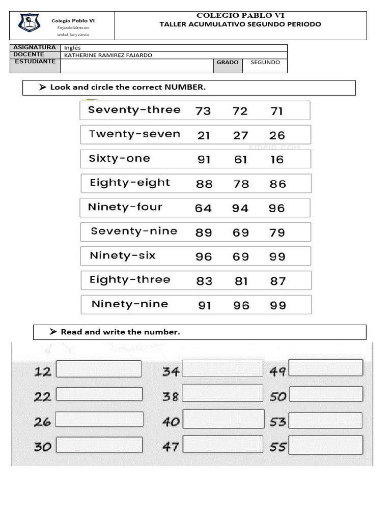 English Pronouns & Numbers Worksheet | PDF