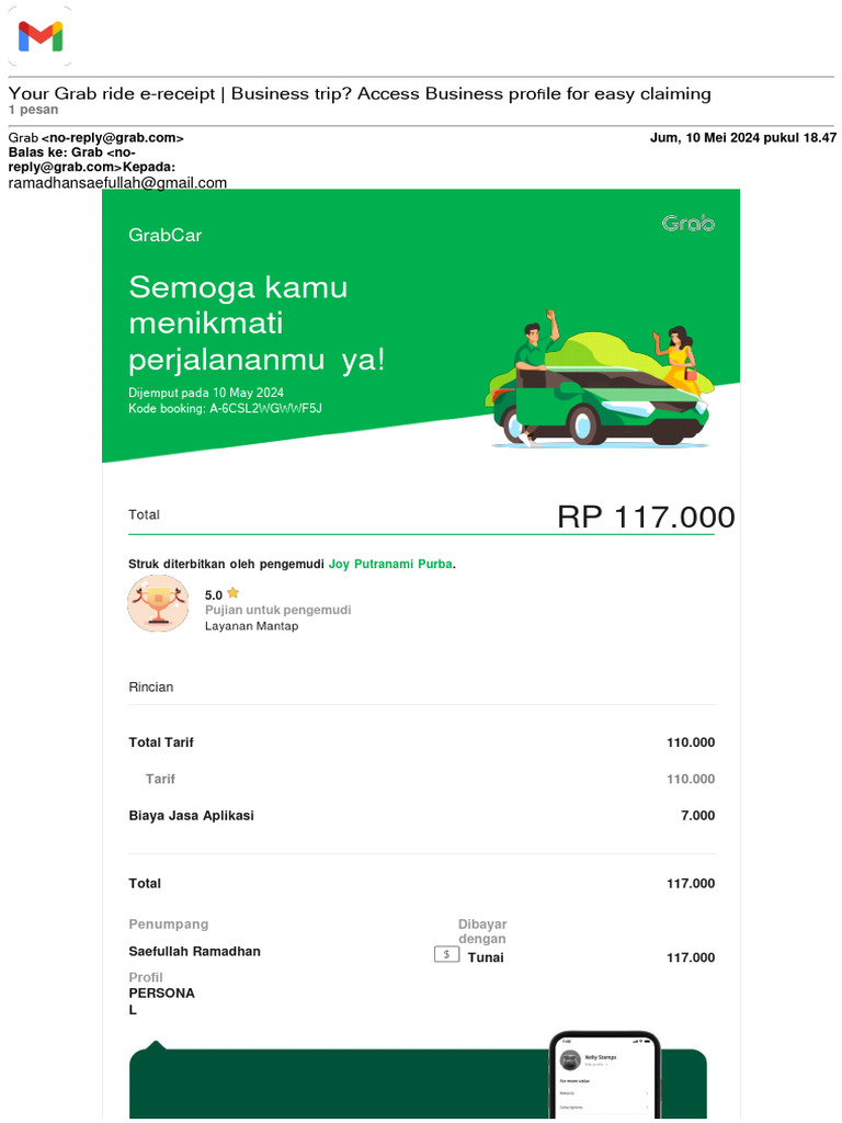 Gmail - Your Grab Ride E-receipt _ Business Trip_ Access Business ...