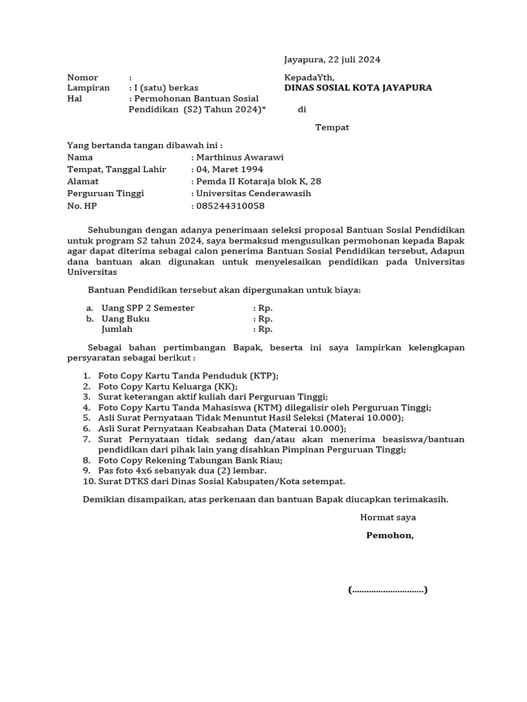 Format Surat Permohonan Bansos 2022 1 | PDF | Karier & Perkembangan